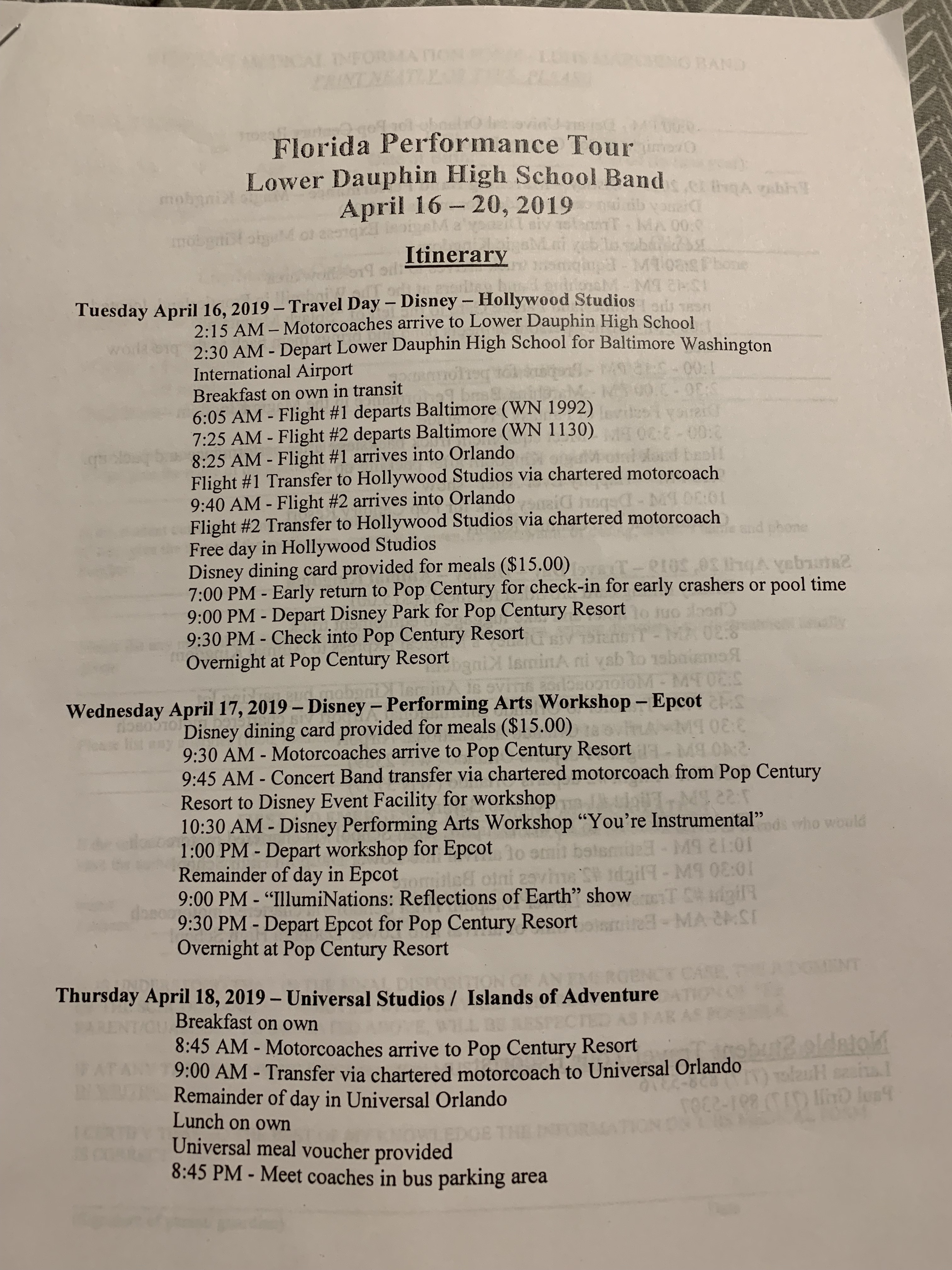 Funigans Trip Report - Easter 2019 Band Trip - Walt Disney World ...